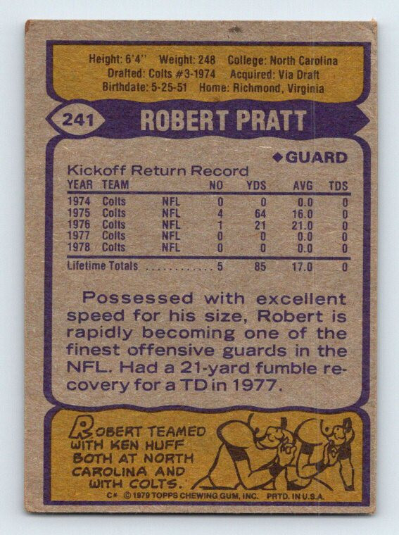 ROBERT PRATT Baltimore Colts 1978 Topps Football Card B209 | eBay