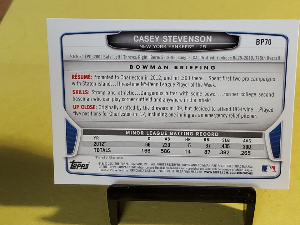 2013 Bowman Prospects Casey Stevenson New York Yankees #BP70 | eBay