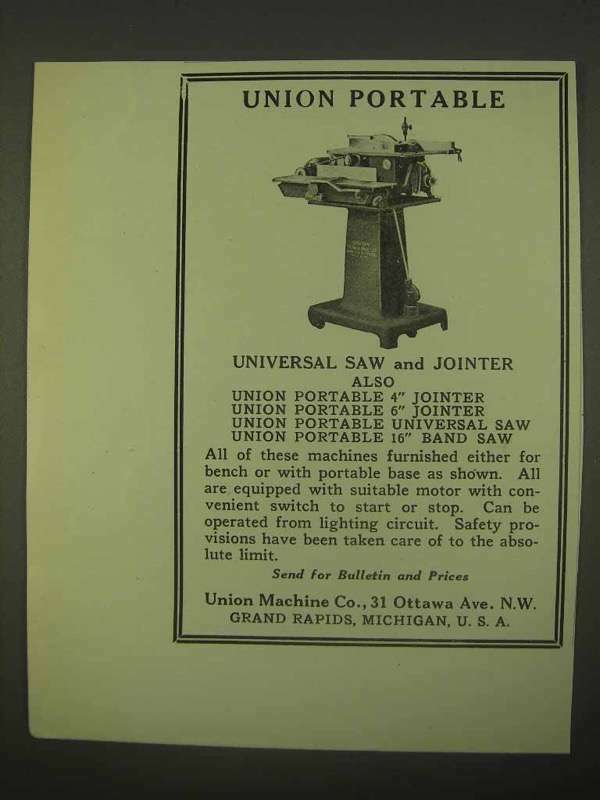 1922 Union Universal Saw and Jointer Ad - Union Portable | eBay
