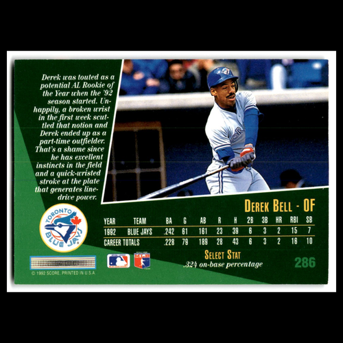 Derek Bell Rookie #286 1993 Select Toronto Blue Jays Baseball Card MLB ...