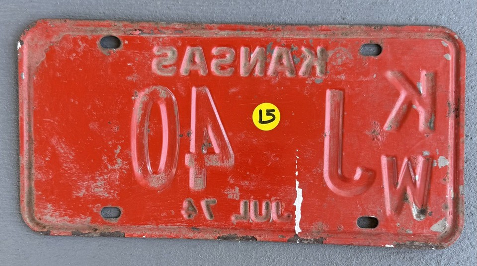 Vintage Kansas 1974 License Plate 74 KS Lic Red Small Number | eBay UK