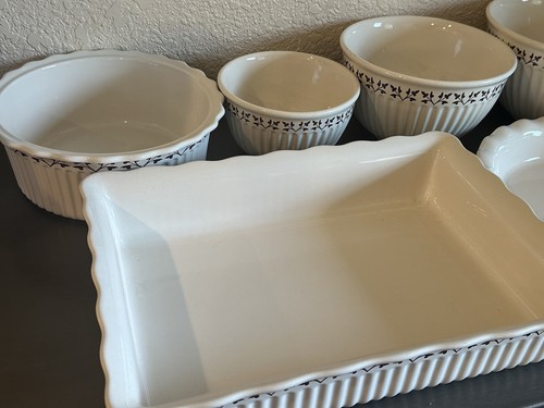 Paula Deen Ceramic Dish Set Bakeware Bowls Pie Plate Ivory Brown Leaves ...