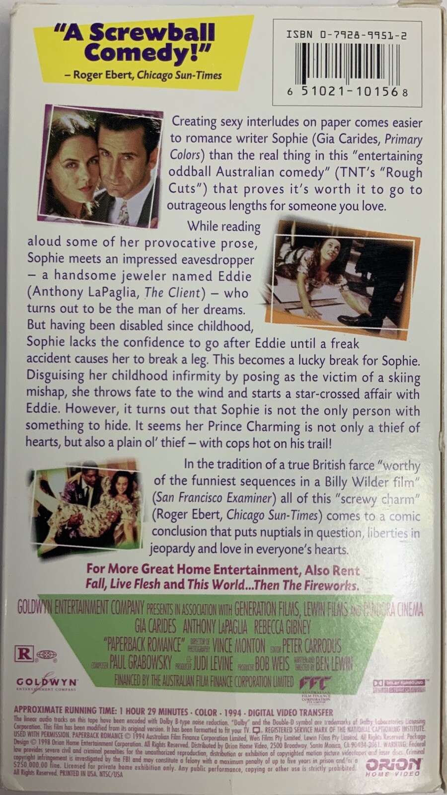 Paperback Romance 1994 VHS Gia Carides VHSshop | eBay