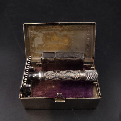 1922 Gillette New Improved Bostonian Silver w/ Case and Razor Box ...