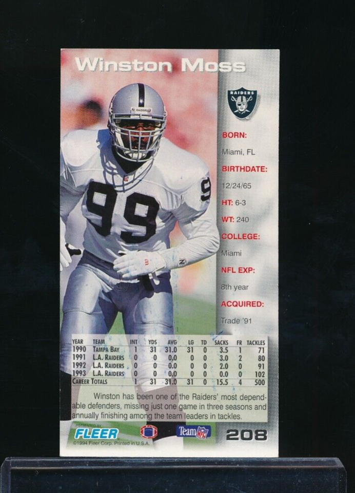 1994 Fleer GameDay Winston Moss #208 signed auto autograph | eBay