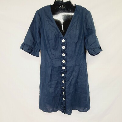 The Wolf Gang Dress Size M Womens Navy Blue Short Sleeve Button Linen ...