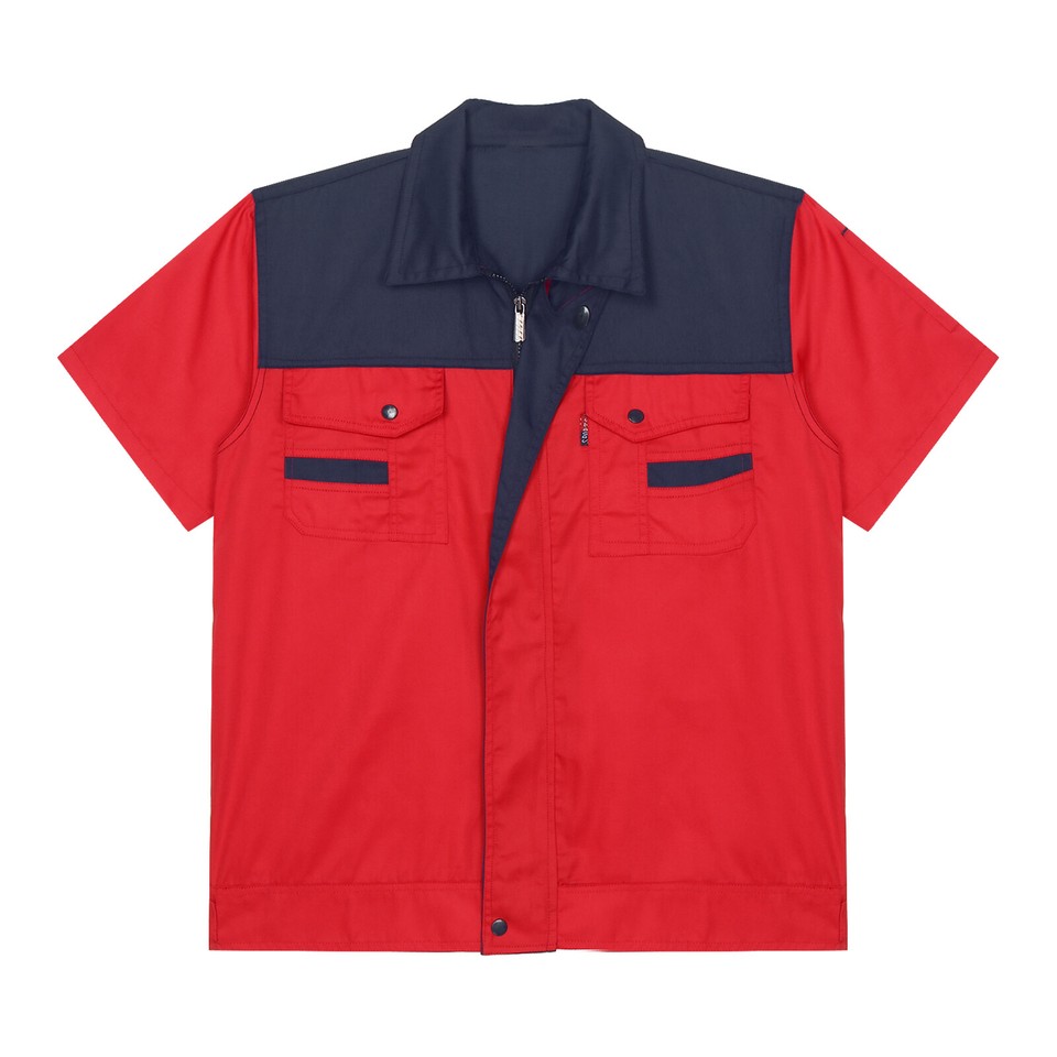 Mens Work Shirt Auto Mechanic Technician Uniform Short Sleeve Zipper ...
