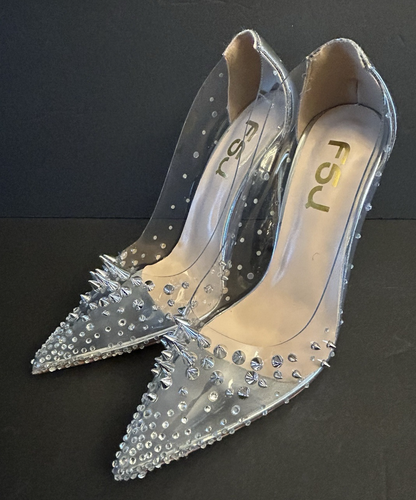 FSJ Women's Crystal Studded Clear Pumps Sparkle Rhinestones Wedding Sz ...