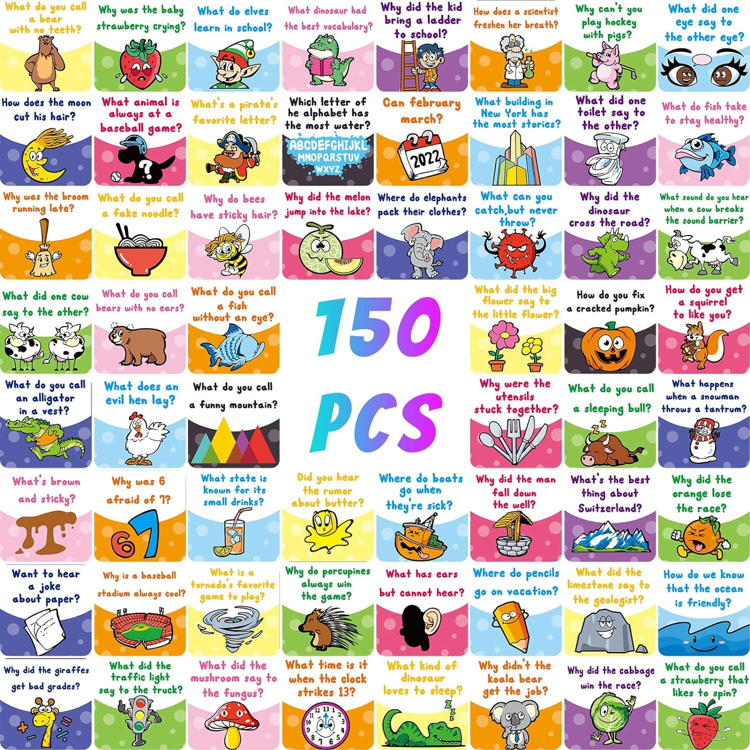 Teling 150 Multicolor Lunch Box Jokes for Kids, Cute 3 x 3 inch, | eBay