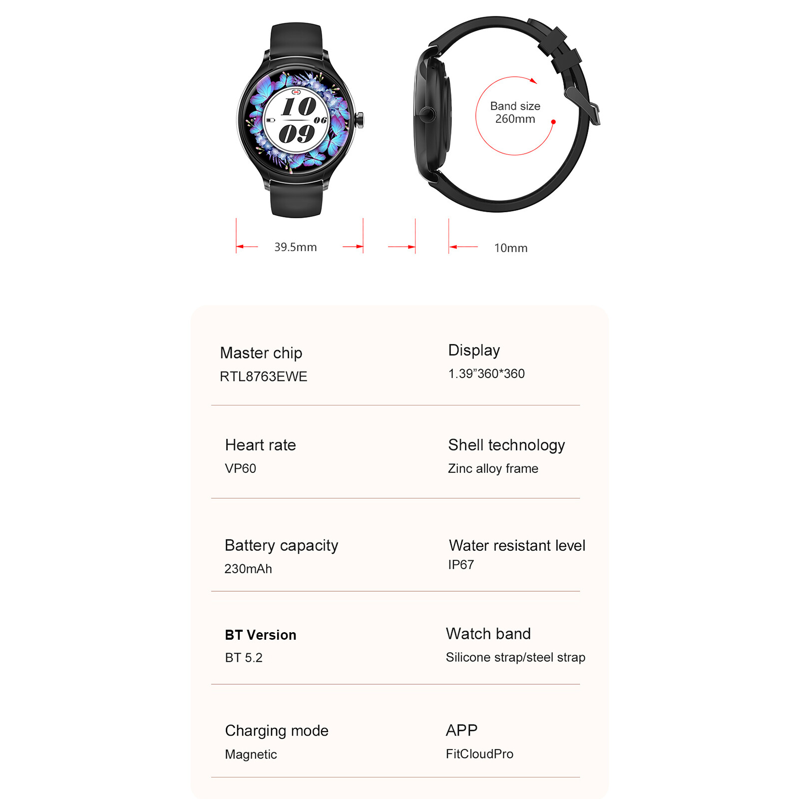 KT67 Female Sports Watch 1.39'' 360*360 TFT Full- Screen Call Q7O6 ...
