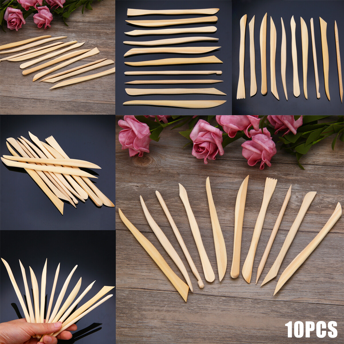 10pcs Wood Wooden Clay Modeling Tools Set Polymer Clay Sculpting DIY ...