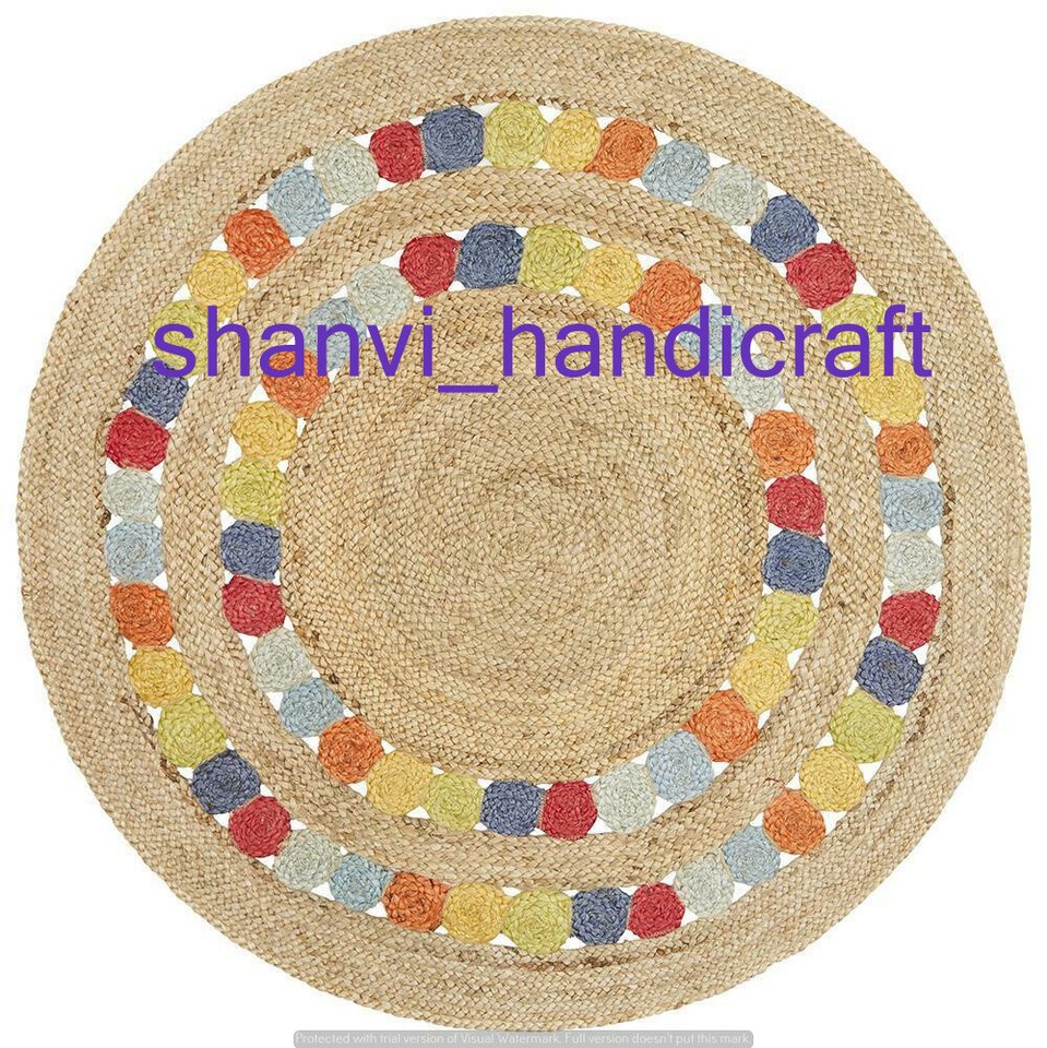 Natural Round Braided & Multi Colour Jute Mat Rugs Floor Shabby Chic ...