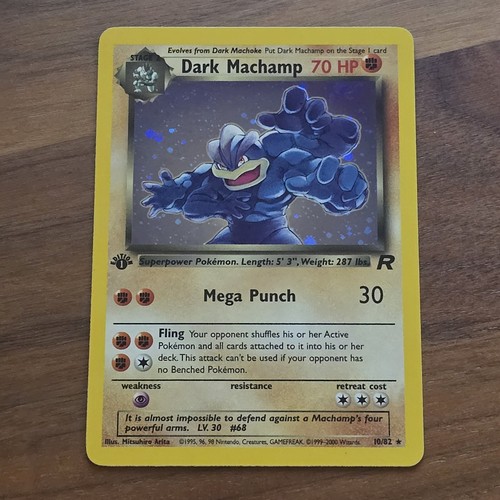 Dark Machamp 10/82 Pokemon 1st Edition Holo Swirl LP+ NM- Team Rocket ...