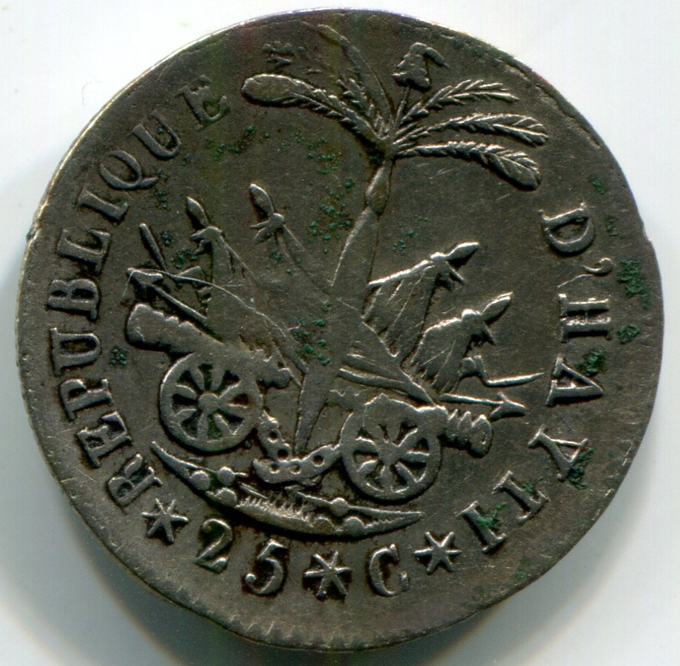 1817 AN14 Haiti Alexandre Petion 25 Silver Centimes Coin 20mm 14 KM#15. ...