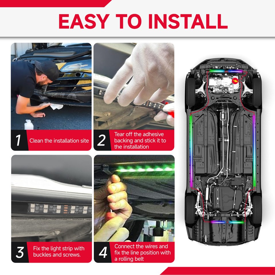 6PC RGB LED Dream Light Underglow Neon Kit Strip For Chevrolet Corvette ...