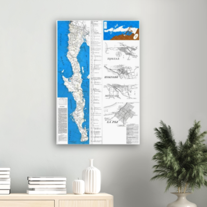 Baja California Mexico Travel Map Poster Historic Vintage 1970s ...