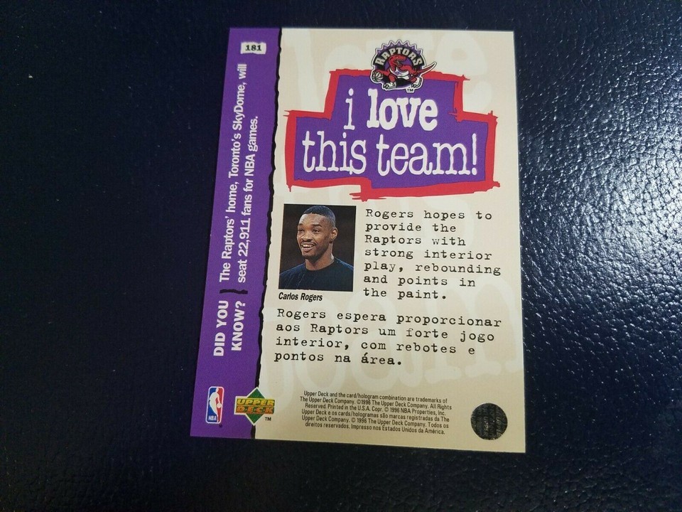 Carlos Rogers Raptors #181 1995 Collector's Choice UD PORTUGESE RARE ...