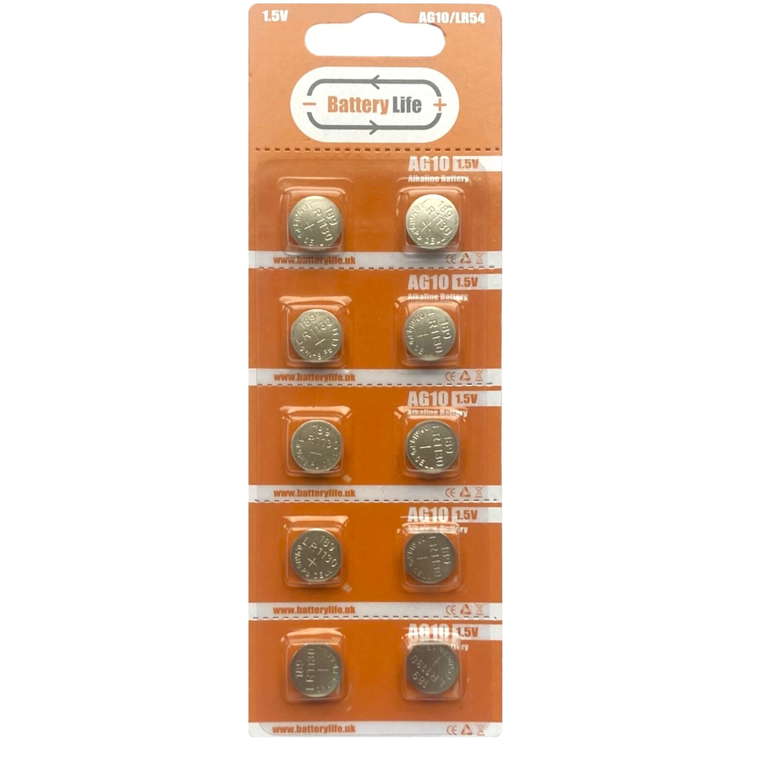 Batteries AG10 LR54 Alkaline 1.5V L1131 390A 189 Battery Life UK Brand ...