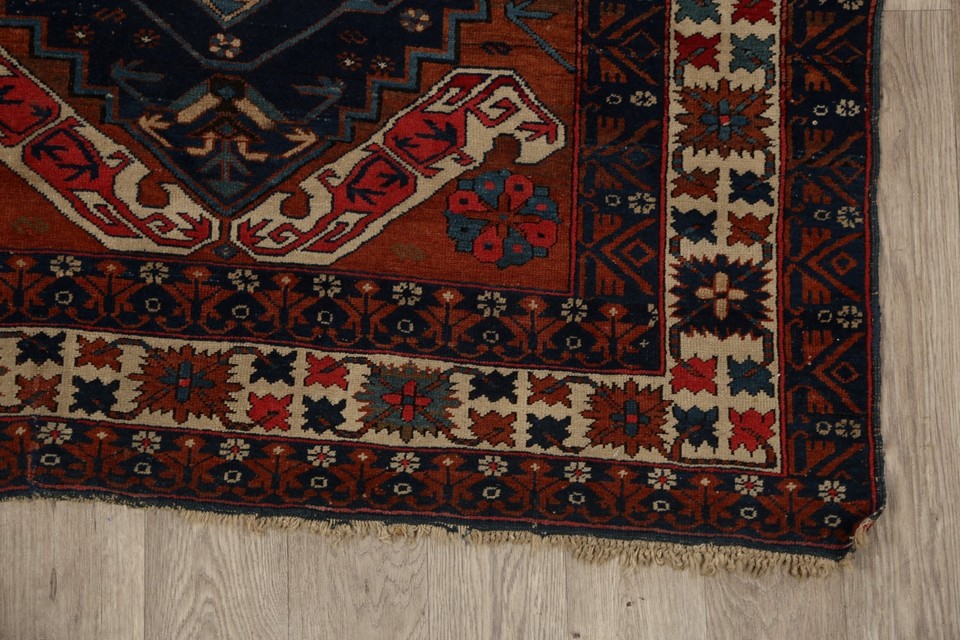 Antique Vegetable Dye Geometric Kazak Russian Oriental Runner Rug 5x11 ...