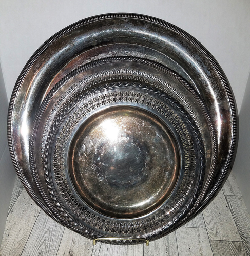 Lot of 3 Silver Plated Trays Ornate Round Platters Various Sizes | eBay