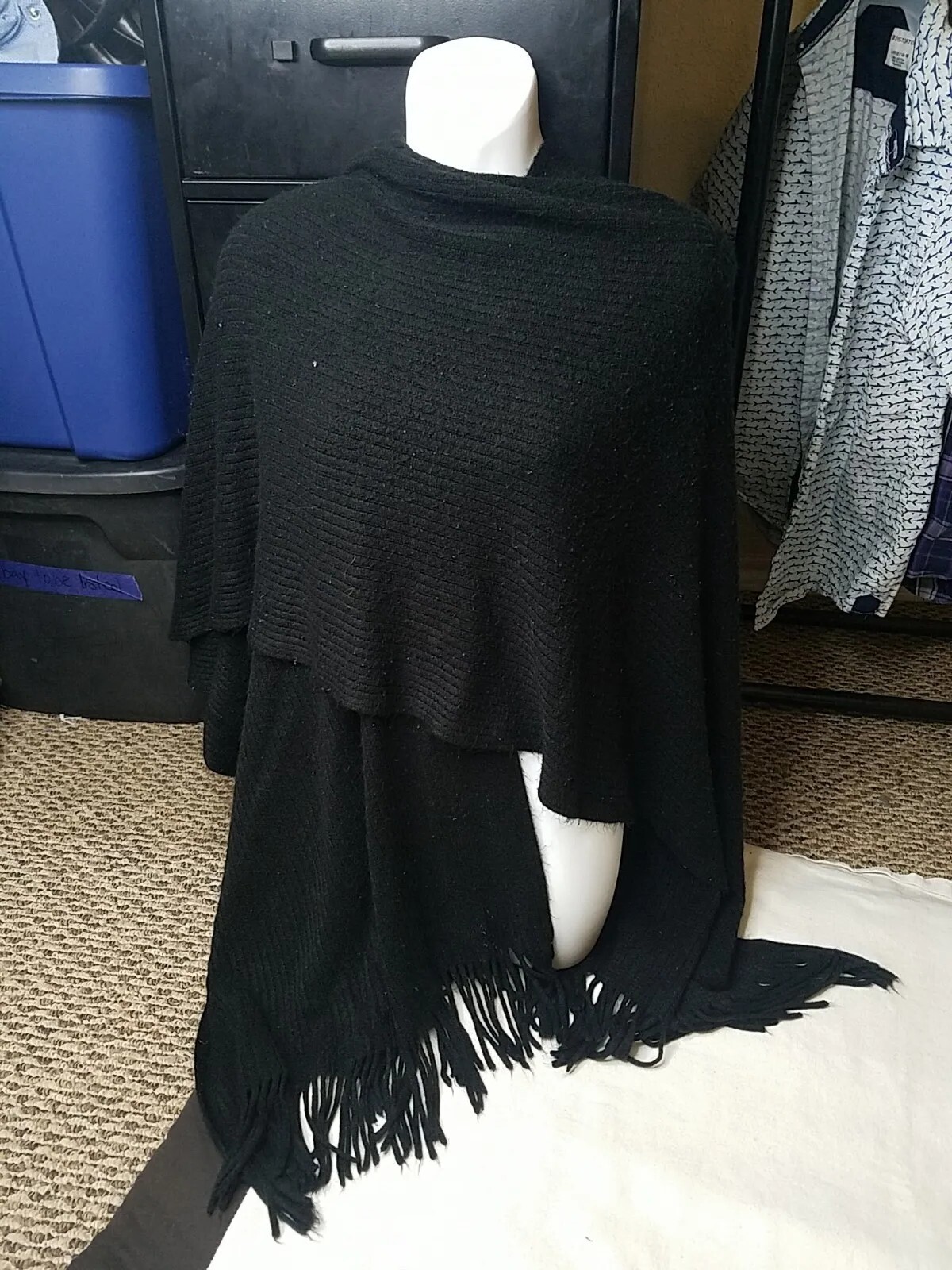 Cejon Black Ribbed Fringe Wrap Scarf Poncho Shawl Cover One Size | eBay