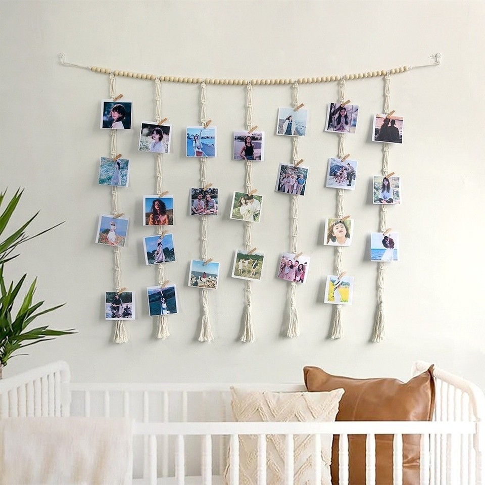 Bohemian Style Cotton Wall Hanging Tapestry with Clips for Photo ...