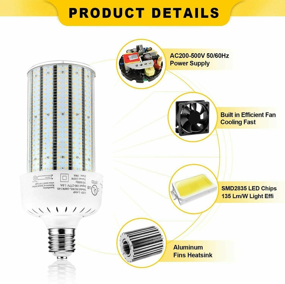 100W LED Corn Light Bulb Replace 400W MH/HPS Warehouse Garage Light ...