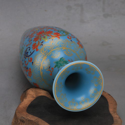 11" Chinese Qing Wire Inlay Colour Enamels Porcelain Sky Blue Glaze ...