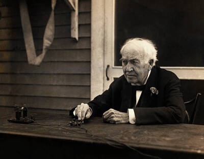 A Photograph Of Thomas Edison Operating A Telegraph Device Circa 1- Old ...