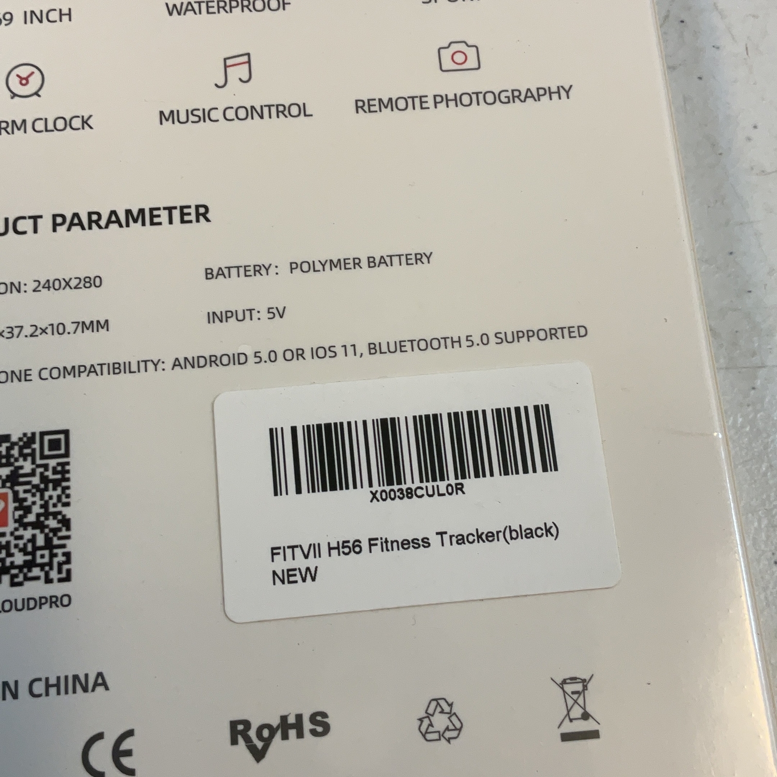 Fitvii H56 Black Bluetooth 5V Heart Rate Blood Oxygen Monitor Fitness ...