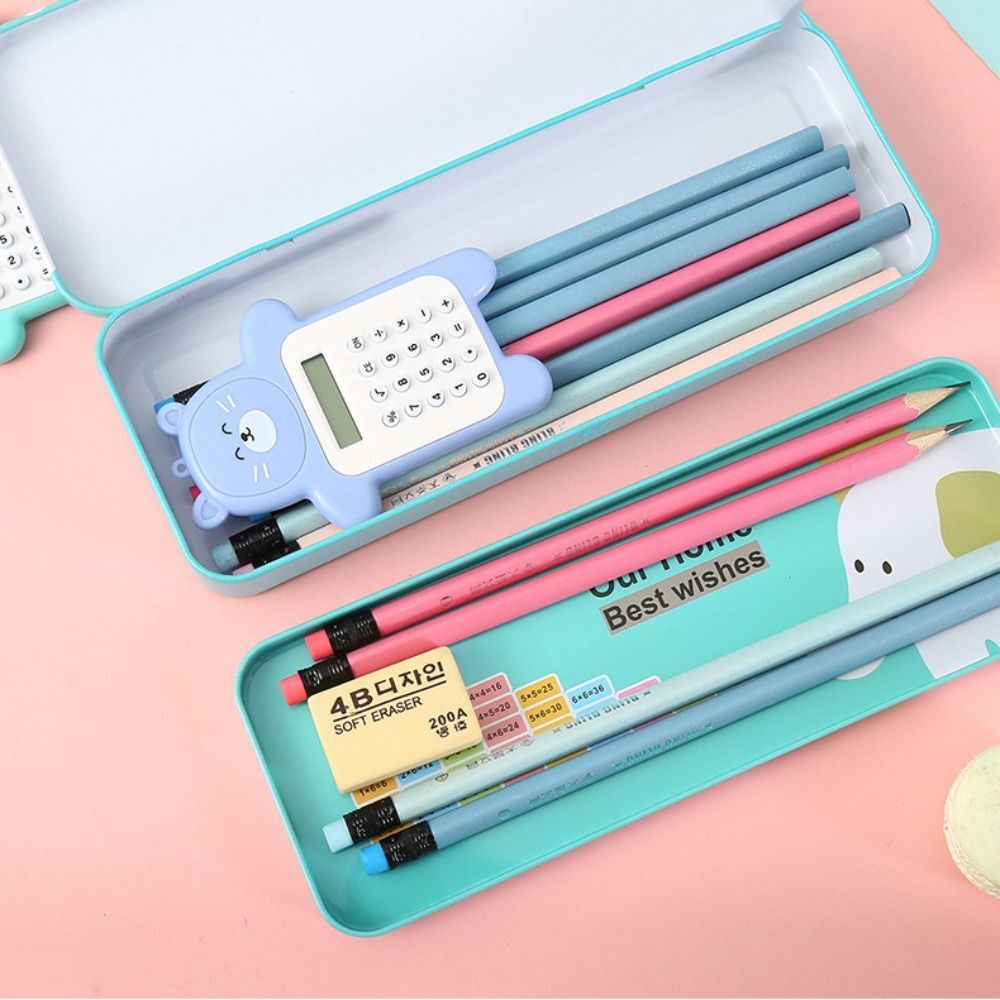 Double Layer Pencil Case Metal Pencil Box School Stationery Pen Case | eBay