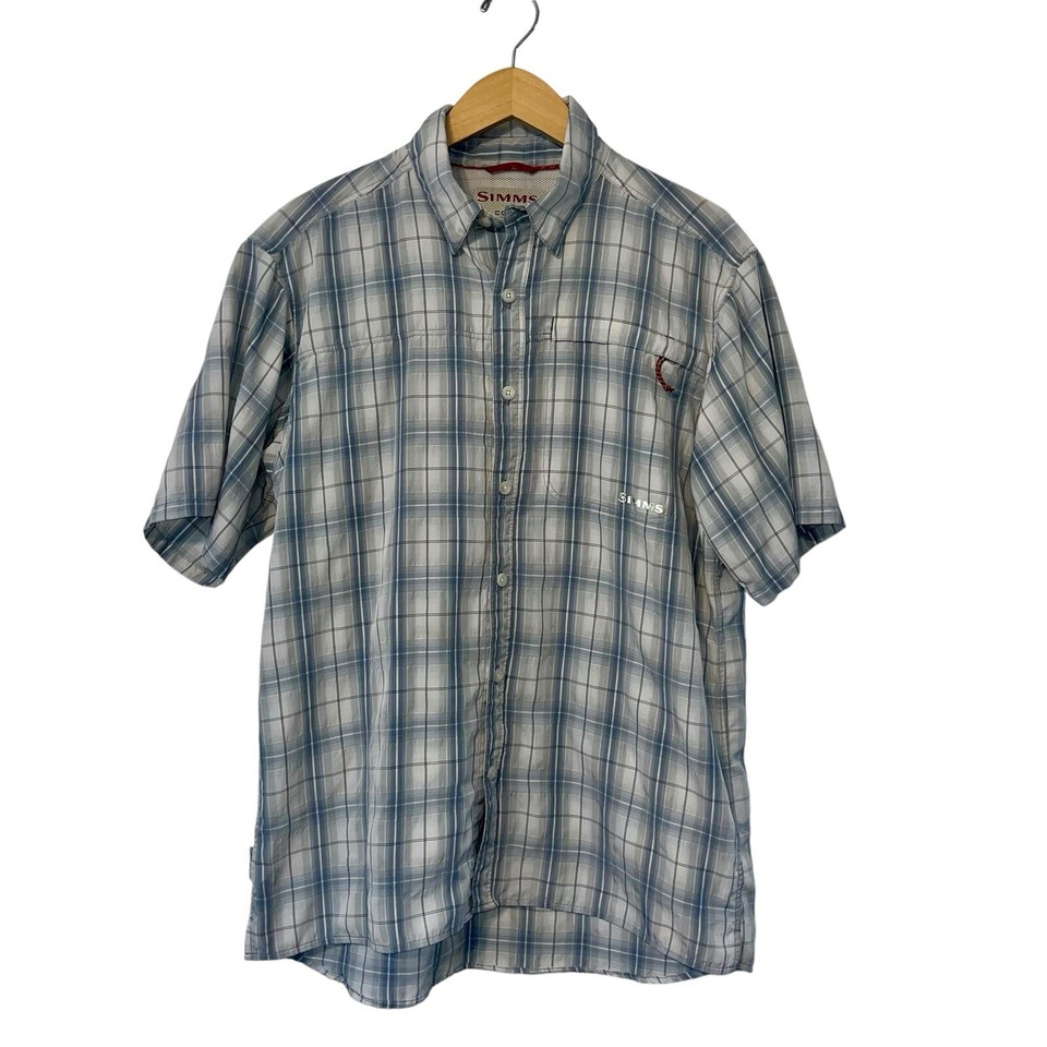 Simms Plaid Short Sleeve Button Up Fishing Shirt Sz MD COR3 Vented ...