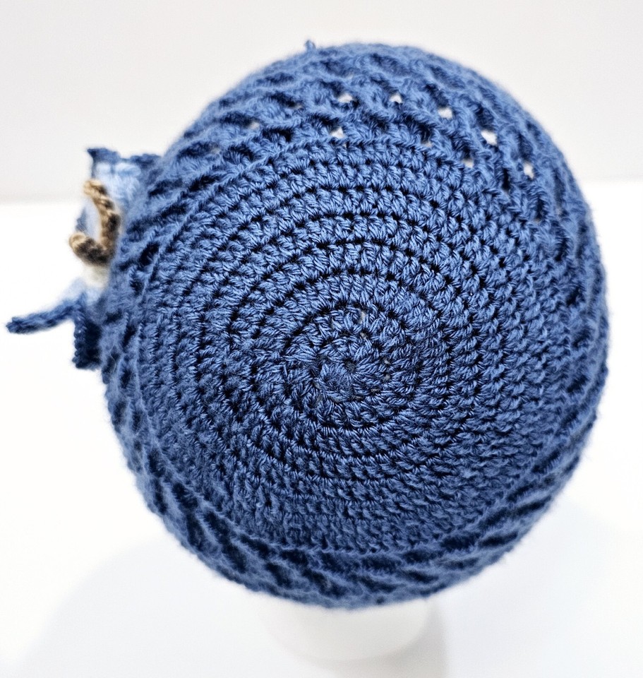 Blue Crochet Hat with Butterfly for girls/ Knitted Beanie/ Butterfly ...