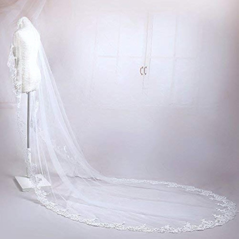 Wedding Bridal Veils Long Veil with Lace and Metal Comb At The ...