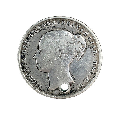 1844 Great Britain One Shilling Queen Victoria .925 Fine Silver KM# 734.1 Holed | eBay