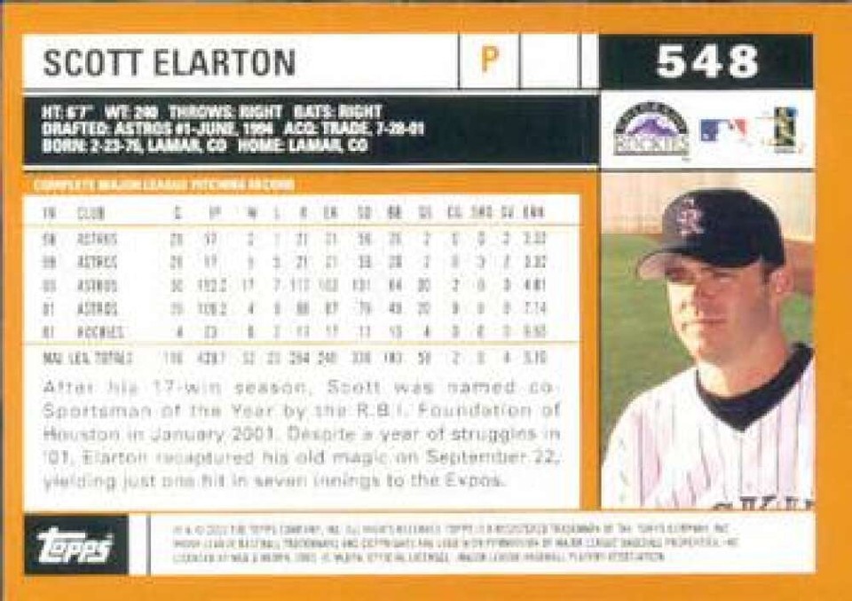 2002 Topps #548 Scott Elarton NM-MT Rockies ID:81575 | eBay