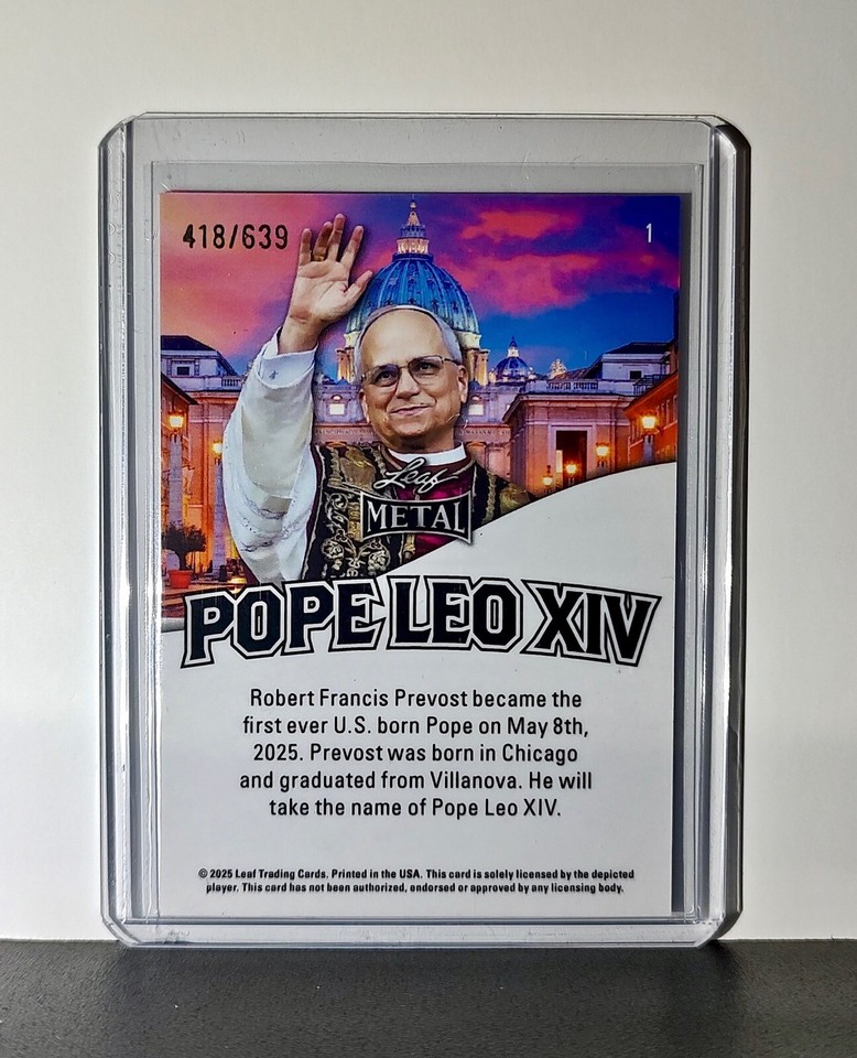 Pope Leo XIV 2025 Leaf Metal Trading Card Chicago Skyline Parallel /639 ...