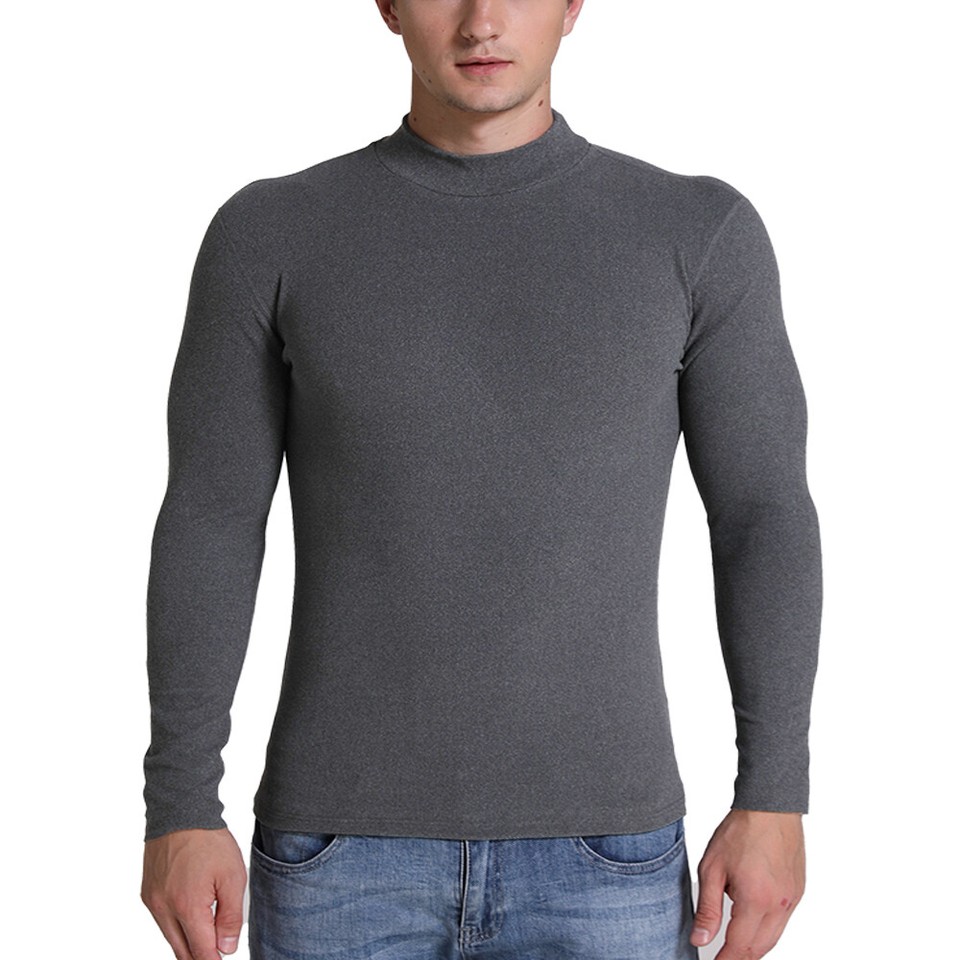 Mens Fleece Lined Thermal Pullover Top T Shirt Long Sleeve Base Layer ...