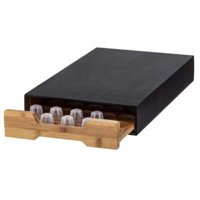 Leaf & Bean Bamboo Coffee Machine Board w/ Capsule Drawer Black Natural ...