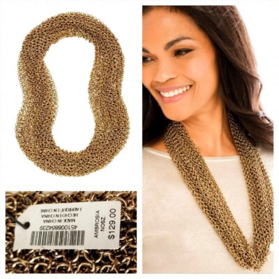 NWT Chico’s Ambrosia Bronze Gold Metal Chainmail Infinity Scarf Bib ...