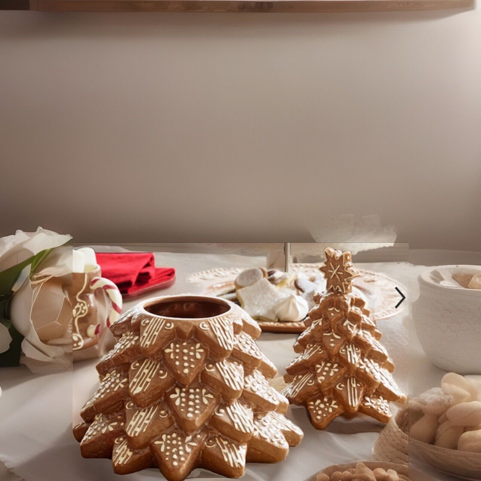 Pottery Barn Gingerbread TREE Cookie Jar Stoneware Christmas Christmas ...