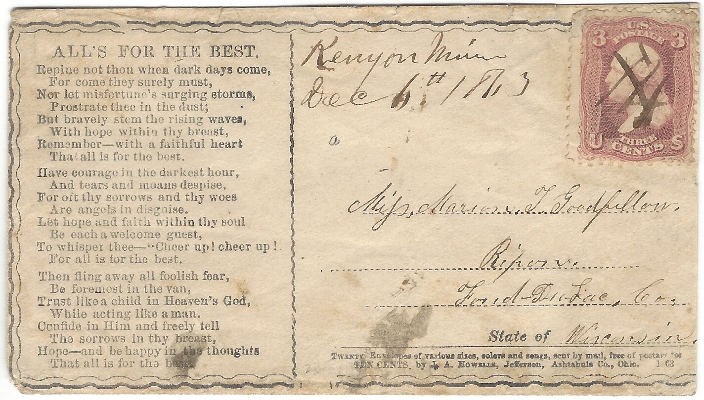 1863 Kenyon Minnesota Civil War Patriotic Howells Poem design SCARCE ...