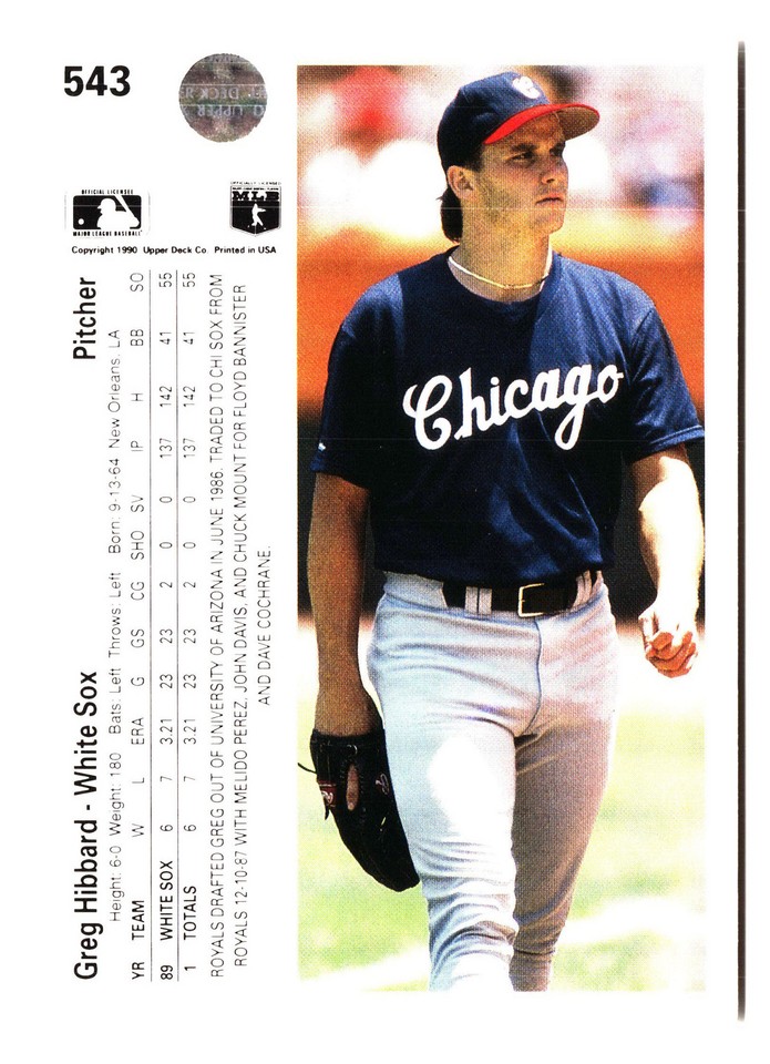 1990 Upper Deck Greg Hibbard RC Rookie Chicago White Sox #543 | eBay