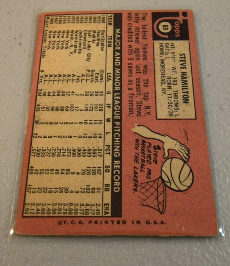 1969 Topps Baseball Steve Hamilton New York Yankees #69 | eBay