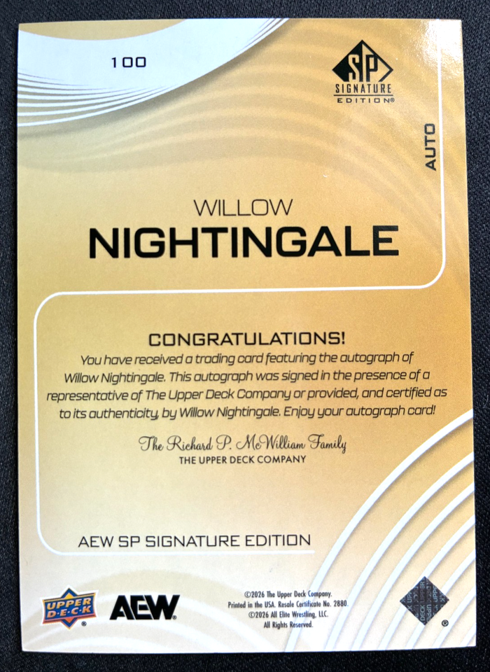 2025 SP Signature Edition AEW #100 Willow Nightingale SP Autograph Card ...
