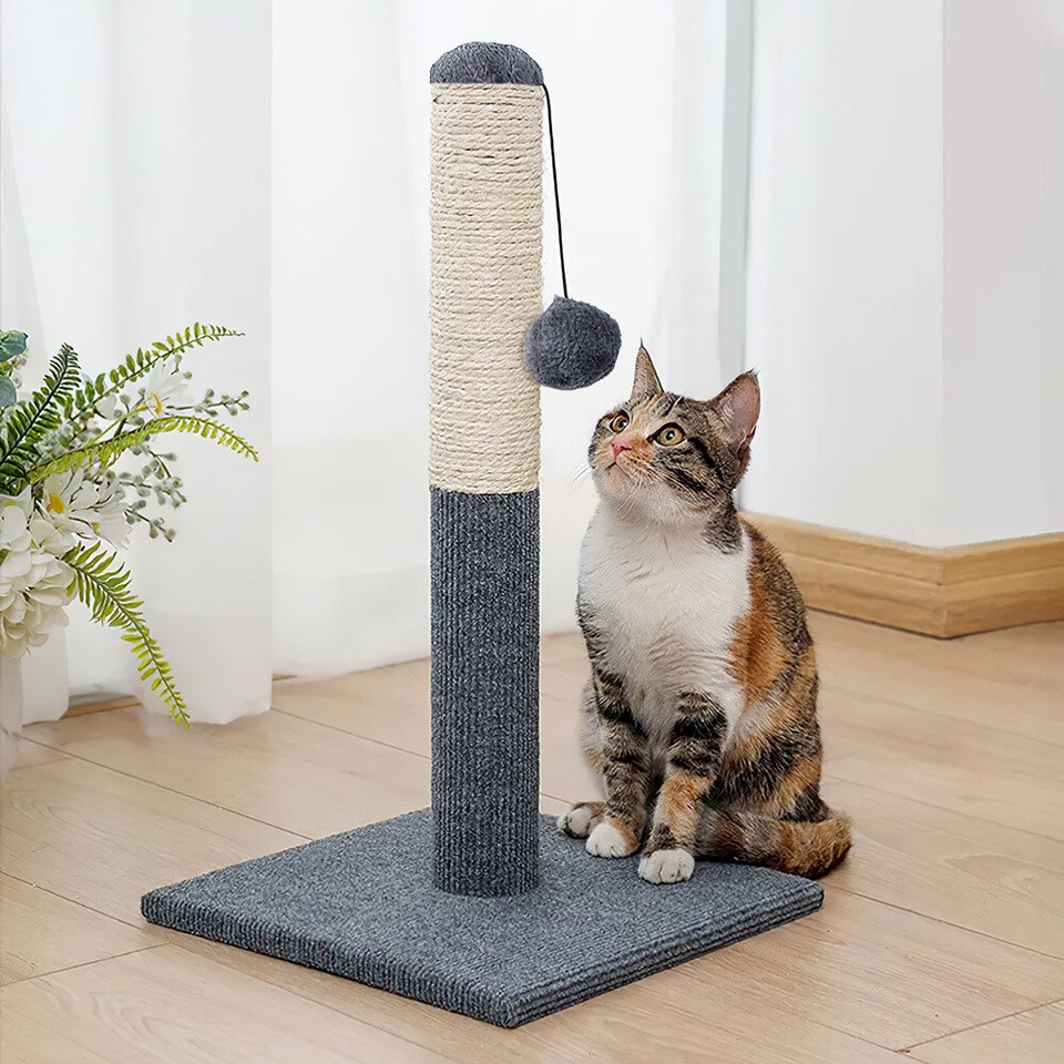 55cm Large Scratching Post Sturdy Natural Sisal Pole Heavy Duty Base UK ...