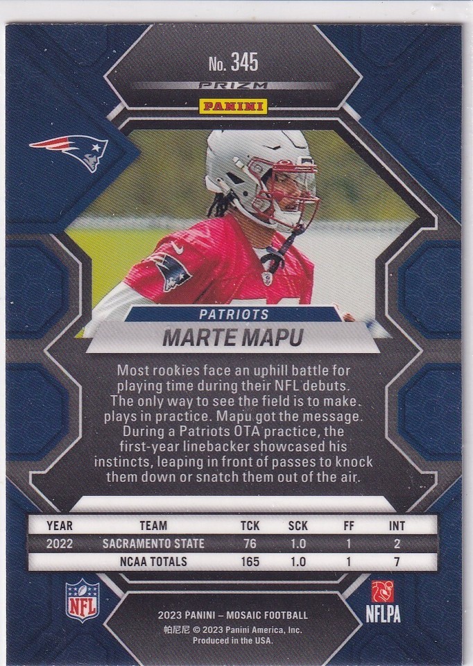 2023 Mosaic Marte Mapu Green Mosaic Rookie Card - New England Patriots ...