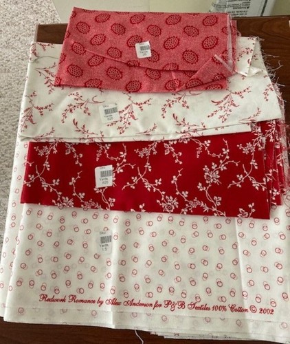 4 Pcs. Alex Anderson Redwork Romance Fabric, P&B Textiles, 100% Cotton ...