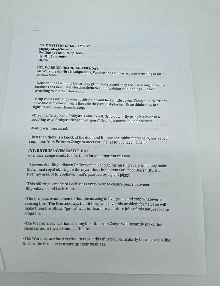 Mighty Magiswords MYSTERY LOCH MESS SCRIPT OUTLINE Cartoon Network 5 ...