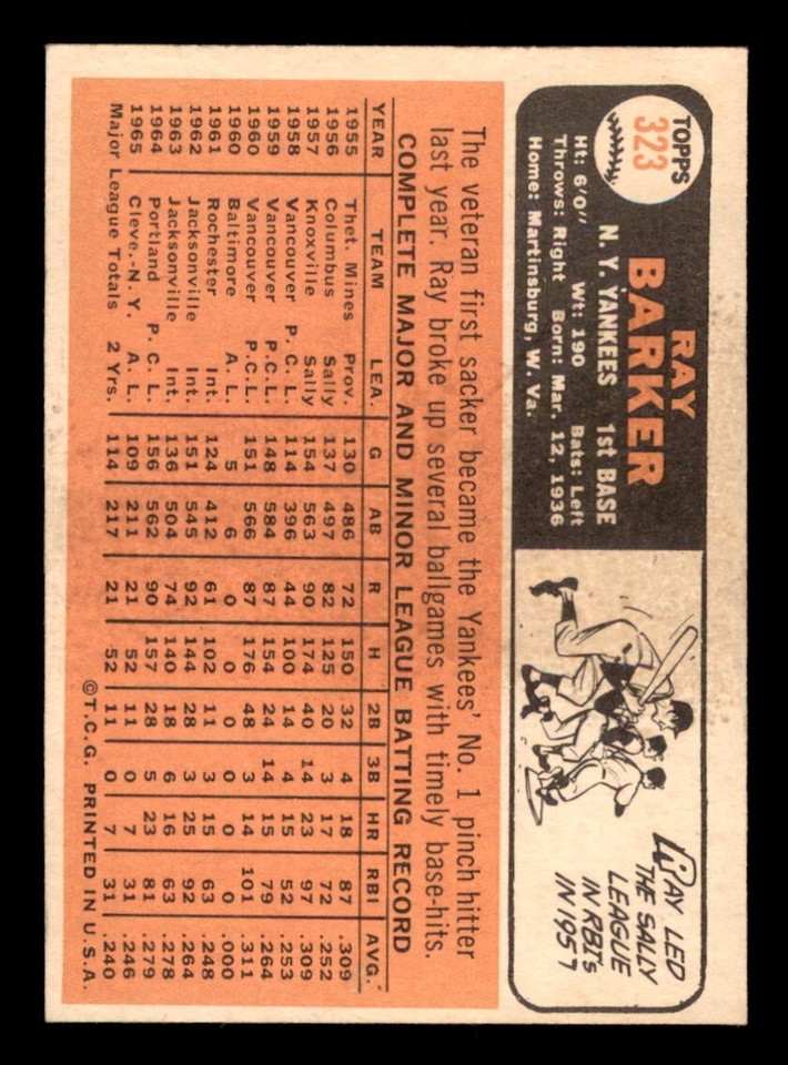 1966 Topps Baseball #323 Ray Barker EX *e1 | eBay